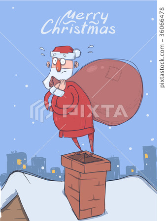 Christmas card of funny confused Santa Claus with - Stock Illustration ...