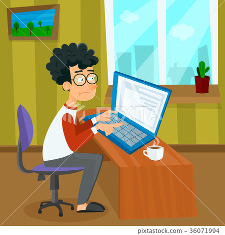 Vector cartoon young programmer man is working - Stock Illustration ...