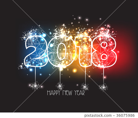 New Years 2018 polygonal line and fireworks - Stock Illustration ...