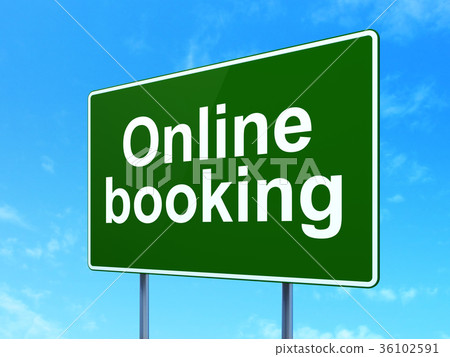Vacation concept: Online Booking on road sign - Stock Illustration ...