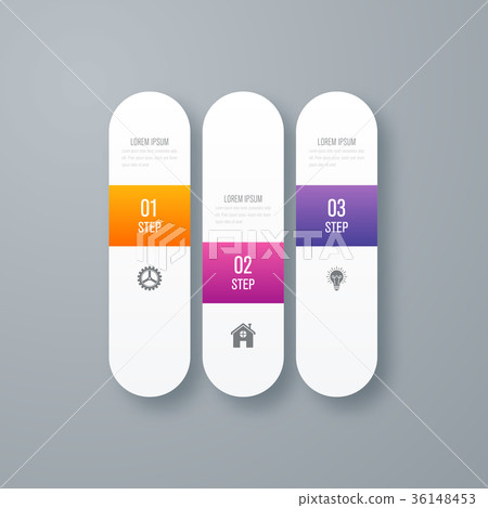 Business infographics template 3 steps with square - Stock Illustration ...