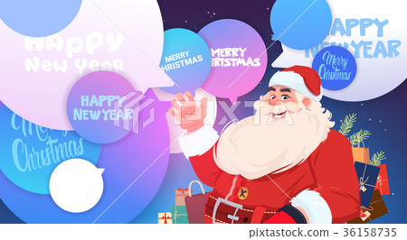 Santa Claus Over Chat Bubbles With Merry Christmas - Stock Illustration ...