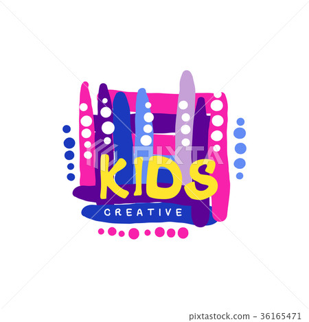 Kids creative colorful logo design template, hand - Stock Illustration ...
