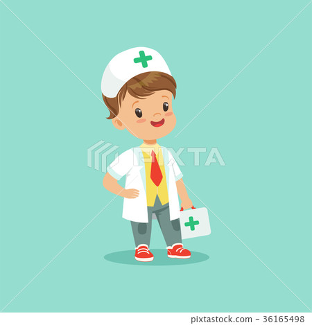 Vector illustration of cute little doctor standing - Stock Illustration ...