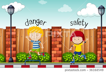 Opposite words for danger and safety - Stock Illustration [36168549 ...