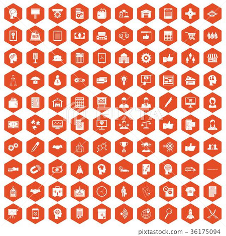 100 business strategy icons hexagon orange - Stock Illustration ...