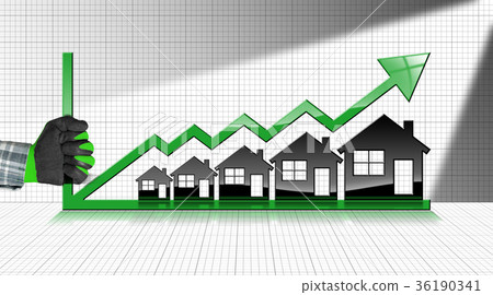 Growing Real Estate Sales - Graph with Houses - Stock Illustration ...