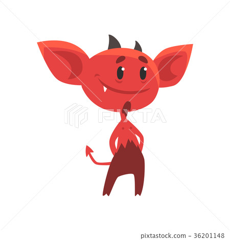 Flat illustration of smiling red devil standing - Stock Illustration ...