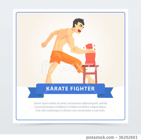 Karate man breaking bricks with hand, karate - Stock Illustration ...