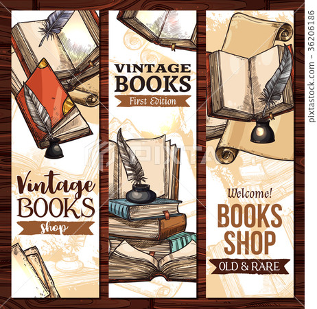 Vector sketch banners for old vintage books - Stock Illustration ...