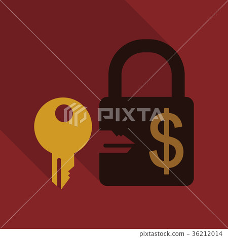 Lock and key vector icon in flat style with shadow - Stock Illustration ...
