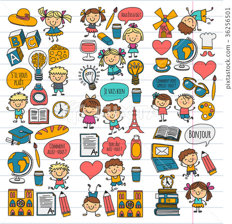 Paris, France. French class. French language. Boys - Stock Illustration ...