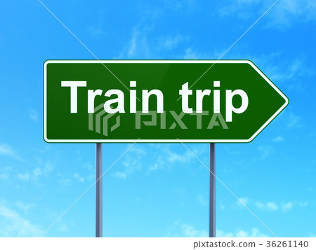 Tourism concept: Train Trip on road sign - Stock Illustration [36261140 ...