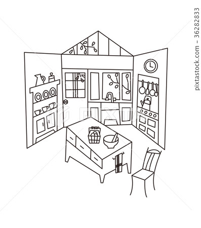 Kitchen line drawing background transparent - Stock Illustration ...