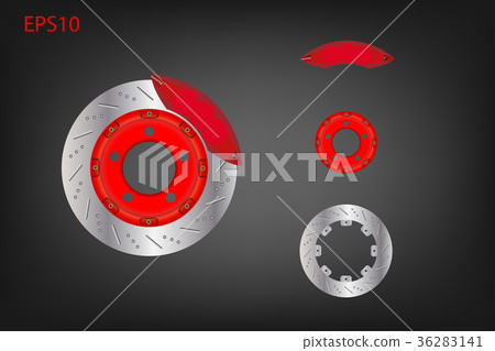 Car disc brake system with red caliper. - Stock Illustration [36283141 ...