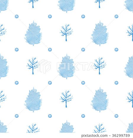 Watercolor seamless pattern with blue trees - Stock Illustration ...