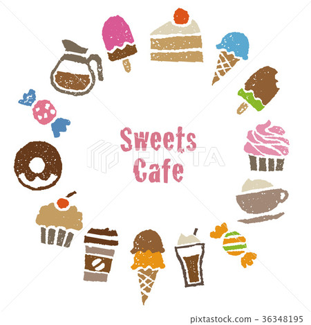Coffee, sweets cafe material round frame card... - Stock Illustration ...