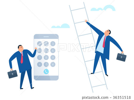 Businessman calls on the phone, climbs up a ladder - Stock Illustration ...