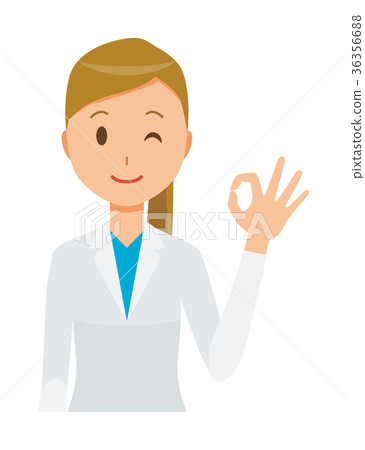 A female doctor in a white coat is giving a sign - Stock Illustration ...