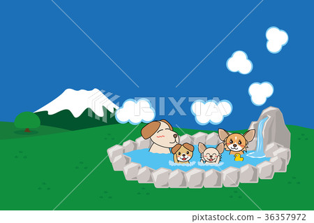 Dog parent and child hot spring background 4... - Stock Illustration ...