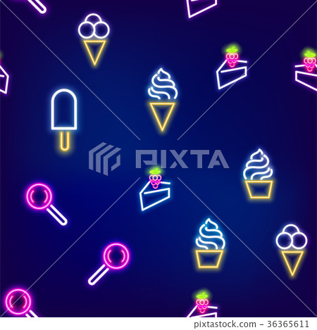 Neon food seamless pattern - Stock Illustration [36365611] - PIXTA