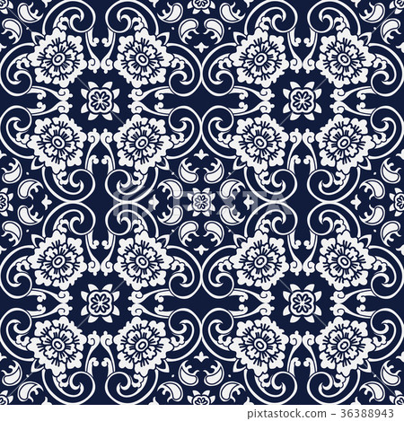 Seamless China Blue Plant Pattern Background - Stock Illustration ...