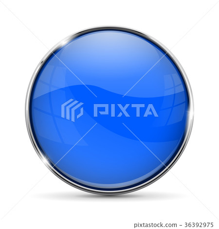 Glass button. Round blue icon with metal frame - Stock Illustration ...