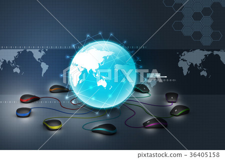Globe connecting with computer mouse - Stock Illustration [36405158 ...