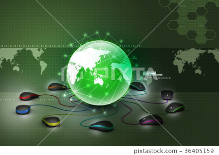 Globe connecting with computer mouse - Stock Illustration [36405159 ...