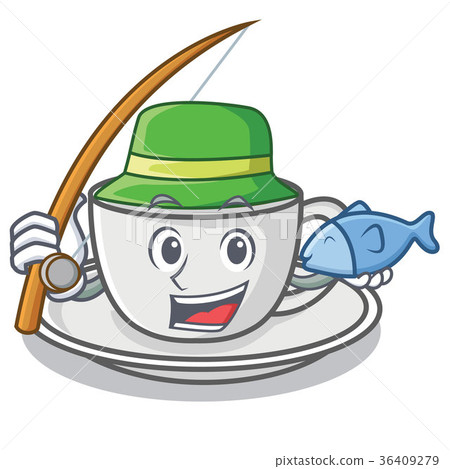 Fishing coffee character cartoon style - Stock Illustration [36409279 ...