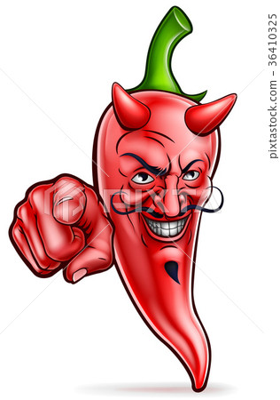 Cartoon Devil Red Chilli Pepper Pointing - Stock Illustration [36410325 ...