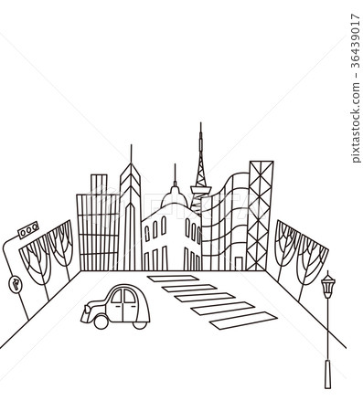 Streetscape line drawing - Stock Illustration [36439017] - PIXTA