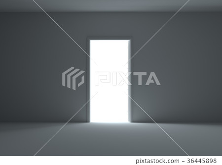 An open door with light streaming into dark room - Stock Illustration ...