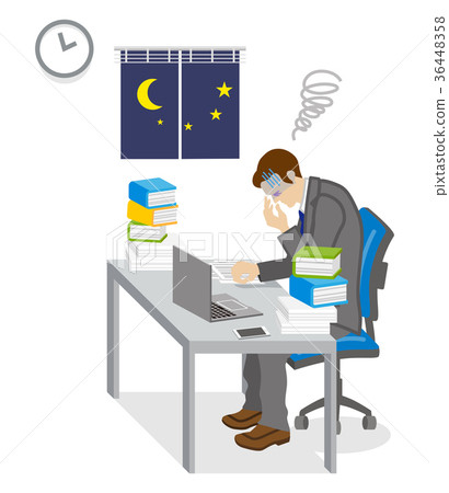 Office worker overtime working late until midnight - Stock Illustration ...