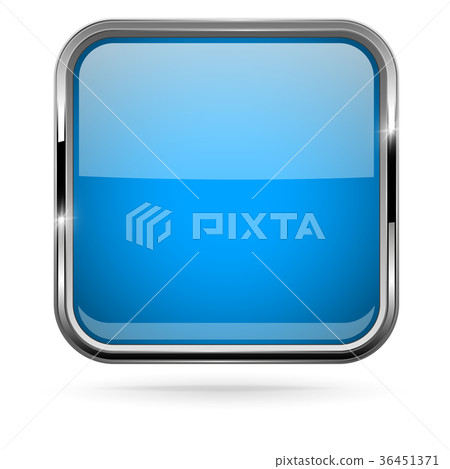 Square blue button with bold chrome frame. 3d - Stock Illustration ...
