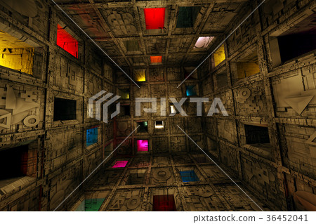Sci Fi Escape Room Riddle Labyrinth Cube Interior - Stock Illustration ...