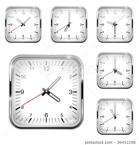 Clock set. Square shaped clocks with metal frame - Stock Illustration ...