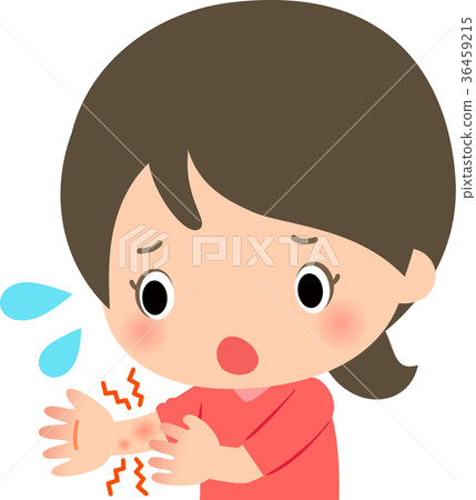 Woman who is troubled with swelling on her arm - Stock Illustration ...