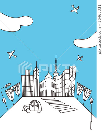 Townscape + Blue Sky Line Drawing - Stock Illustration [36463331] - PIXTA