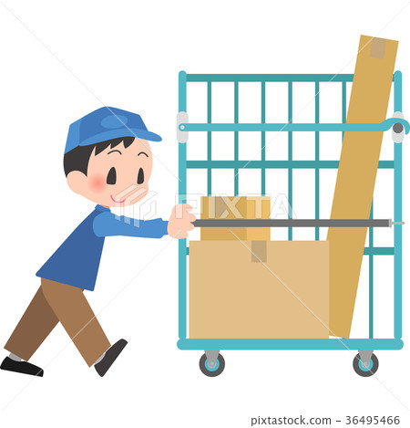 Delivery man pushing a cart - Stock Illustration [36495466] - PIXTA