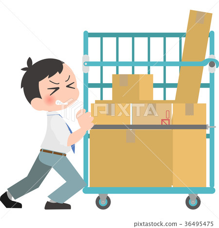Male employee pushing a heavy duty cart - Stock Illustration [36495475 ...