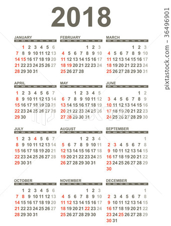 Simple 2018 year calendar - Stock Illustration [36496901] - PIXTA