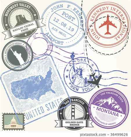 United states travel stamps set - USA symbols - Stock Illustration ...
