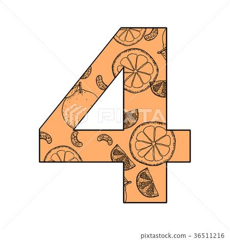 '4' numbers and orange hand drawing - Stock Illustration [36511216] - PIXTA