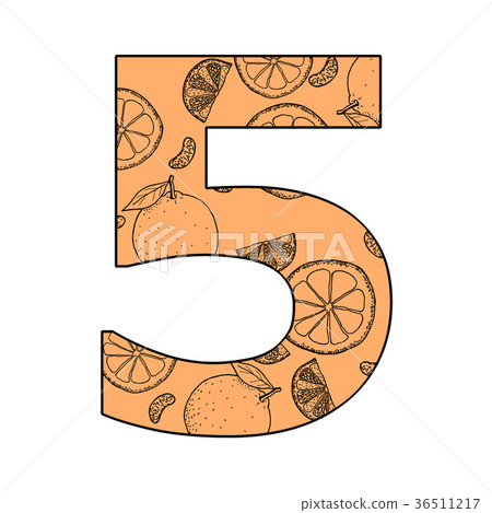 "5" numbers and orange hand drawing - Stock Illustration [36511217] - PIXTA