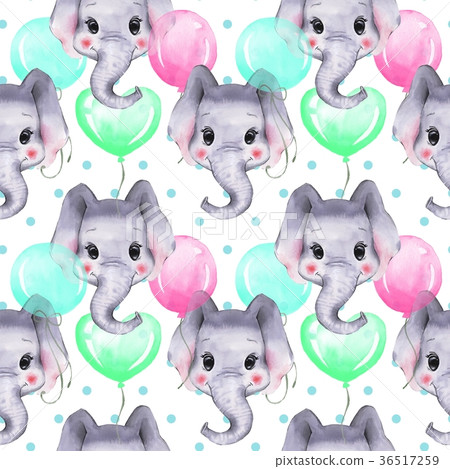 Seamless pattern with elephants and balloons - Stock Illustration ...