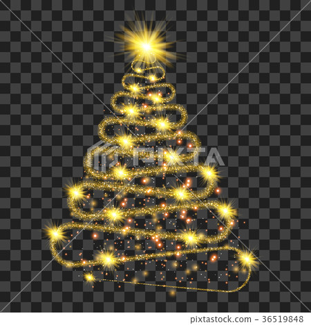 Golden particle wave in form of christmas tree - Stock Illustration ...