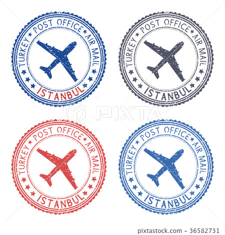 Postal stamps with ISTANBUL title. Round colored - Stock Illustration ...