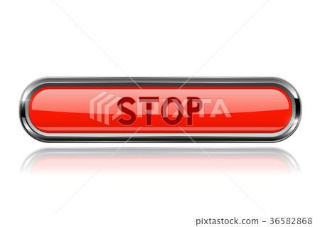 Long red STOP button with bold chrome frame. 3d - Stock Illustration ...