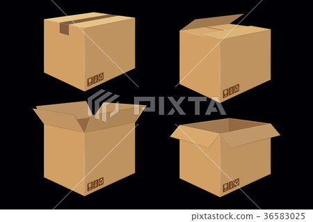 Set of Four Cardboard Boxes. Open and Closed Box - Stock Illustration ...